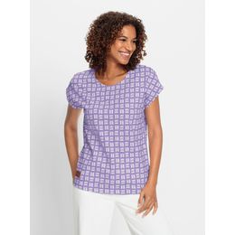 Print-Shirt Casual Looks "Print-Shirt", Damen, Gr. 40, lila (lavendel, ecru, bedruckt), 100% Baumwolle, gemustert, mehrfarbig, Rundhals, Shirts Print-Shirt