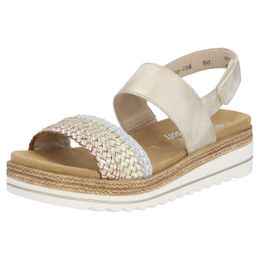 Keilsandalette Remonte "ELLE-Collection", Damen, Gr. 40, beige (goldfarben, beige), Leder, Lederimitat, Flechtoptik, Schuhe Keilsandalette, Sommerschuh, Sandale, Keilabsatz, mit Flechtbandage im Metalliclook