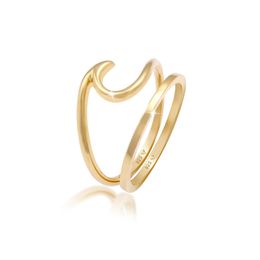 Ring-Set Elli "Ring Wellen Wave Bandring Basic Set (2 tlg) 925 Silber" Gr. 56, gold, Fingerringe, Damen, 56, ohne Stein, Silber 925 (Sterlingsilber), 7mm, Ring-Set