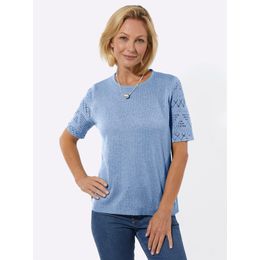 Kurzarmpullover Classic Basics "Boucl&eacute;-Pullover", Damen, Gr. 38, himmelblau, 100% Polyacryl, unifarben, Pullover Kurzarmpullover