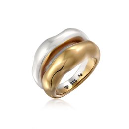 Silberring Elli Premium "Ring Bandring Bicolor Organic Look 925 Sterling Silber vergoldet" Gr. 54, bunt (zweifarbig), Fingerringe, Damen, 54, Silber 925 (Sterlingsilber), Silberring