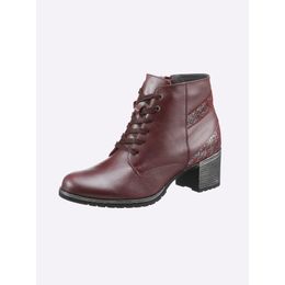 Schn&uuml;rstiefelette Heine, Damen, Gr. 35, rot (burgund), Glattleder, Leder, Schuhe Schn&uuml;rstiefelette