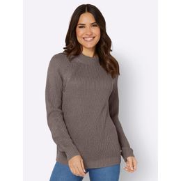 Stehkragenpullover Classic Basics "Langarm-Pullover", Damen, Gr. 42, grau (taupe), 100% Polyacryl, unifarben, Pullover Stehkragenpullover
