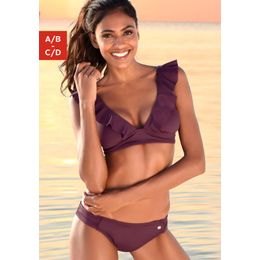 Triangel-Bikini JETTE, Damen, Gr. 36, Cup C/D, rot (bordeaux), Polyamid, unifarben, Bikini-Sets Triangel-Bikini, mit Volant