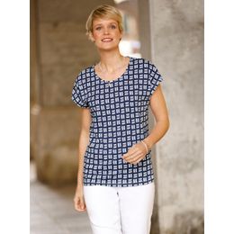 Kurzarmshirt Classic Basics "Kurzarm-Shirt", Damen, Gr. 46, marine, ecru, bedruckt, 100% Baumwolle, bedruckt, gemustert, Rundhals, Shirts Kurzarmshirt