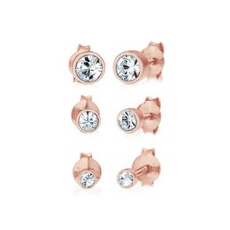 Ohrstecker-Set Elli "Ohrringe Stecker Kristalle (3 tlg) 925 Silber", rosa (rosegold), Ohrringe, Damen, mit Stein, Silber 925 (Sterlingsilber), Ohrstecker-Set