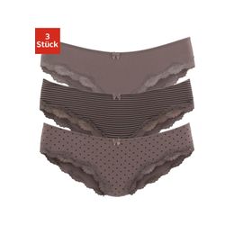 Slip Lascana, Damen, Gr. 44/46, grau (taupe, gepunktet, gestreift, uni), Obermaterial: 95% Baumwolle, 5% Elasthan. Spitze: 87% Polyamid, 13% Elasthan, gepunktet, gestreift, unifarben, Unterhosen Slip, aus elastischer Baumwolle mit zarter Spitze, Topseller