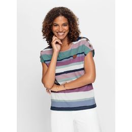 T-Shirt Casual Looks "Shirt", Damen, Gr. 42, bunt (jade, violett, bedruckt), 100% Baumwolle, gemustert, gestreift, mehrfarbig, Rundhals, Shirts T-Shirt