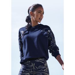 active by Lascana Hoodie LASCANA ACTIVE, Damen, Gr. M (40/42), blau (blau, silber), Sweatware, Obermaterial: 60% Baumwolle, 40% Polyester, bedruckt, gemustert, gl&auml;nzend, bequem h&uuml;ftlang, Rippb&uuml;ndchen, Sweatshirts Hoodie