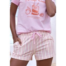 Pyjamashorts Vivance Dreams, Damen, Gr. 32/34, N-Gr, bunt (rosa, wei&szlig;, gestreift), Single Jersey, Obermaterial: 100% Baumwolle, gestreift, Basic kurz, Hosen Pyjamashorts, mit zartem Streifenmuster