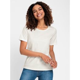 Kurzarmshirt Casual Looks "Kurzarm-Shirt", Damen, Gr. 44, beige (ecru), 95% Baumwolle, 5% Elasthan, unifarben, Rundhals, Shirts Kurzarmshirt