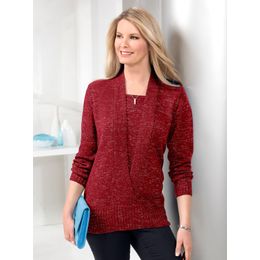 2-in-1-Pullover Classic Basics "Pullover", Damen, Gr. 44, rot (rot, meliert), 90% Polyacryl, 10% metallisierte Fasern, meliert, figurumspielend, Pullover 2-in-1-Pullover