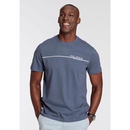 T-Shirt DELMAO, Herren, Gr. 3XL (64/66), blau (indigo blau), Single Jersey, Obermaterial: 100% Baumwolle, bedruckt, normal, Rundhals, abgesteppte Kante, Shirts T-Shirt, Kurzarm, mit coolem Print, Rundhalsausschnitt, aus 100% Baumwolle, Topseller