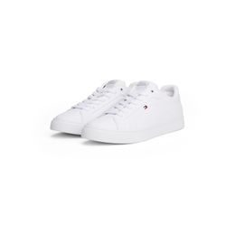 Plateausneaker Tommy Hilfiger "ICON COURT SNEAKER", Damen, Gr. 36, wei&szlig;, Nappaleder, Schuhe Plateausneaker, Freizeitschuh, Halbschuh, Schn&uuml;rschuh mit Flaggen-Logo