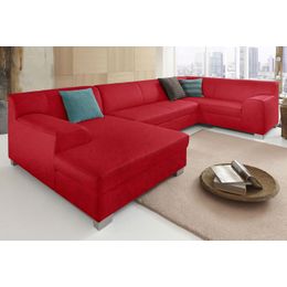 Wohnlandschaft DOMO collection "Amando in vielen Bezugsvarianten, auch in Leder, komfortabel, U-Form", rot, B:332cm H:74cm T:182cm, PRIMABELLE-Microfaser aus 100% Polyester;SOFTLUX-Kunstleder;Strukturstoff aus 90% Polyester und 10% Polyacryl;NaturLEDER - echtes Rindsleder, Sofas, Wohnlandschaft, wahlweise mit Bettfunktion, fester Sitzkomfort, frei im Raum stellbar