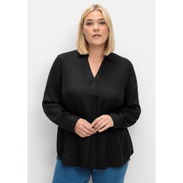 Longbluse sheego, Damen, Gr. 56, schwarz, 100% Viskose, unifarben, V-Ausschnitt, Blusen Longbluse