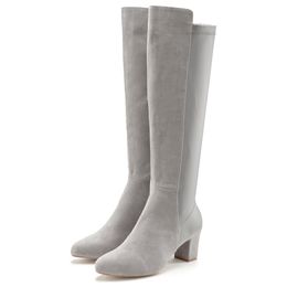 Stiefel Lascana, Damen, Gr. 41, grau, Obermaterial: 50% Lederimitat, 50% Textilmaterial. Decksohle: 100% Lederimitat. Futter: 100% Textilmaterial. Laufsohle: 100% Synthetik, unifarben, Schuhe Stiefel, mit Stretcheinsatz und Langschaft, Stiefelette, Langer Stiefel VEGAN