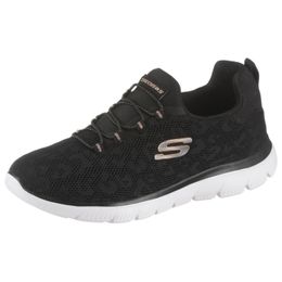 Slip-On Sneaker Skechers "Summits", Damen, Gr. 38, schwarz, Textil, Schuhe Slip-On Sneaker, Slipper, Freizeitschuh, Komfortschuh mit Memory Foam, Topseller