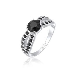 Silberring Elli "Ring Solit&auml;r Glamour&ouml;s Kristall 925 Silber" Gr. 56, schwarz, Fingerringe, Damen, 56, Silber 925 (Sterlingsilber), Silberring