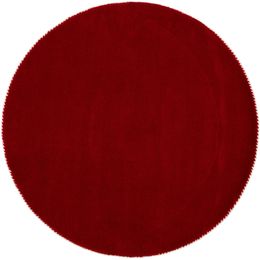 Wollteppich CarpetFine "Gabbeh Lola Uni", rot, H:14mm &Oslash;:150cm, Wolle, Teppiche, Wollteppich, mit nat&uuml;rlichem Pflanzenmaterial von Hand gewebt, auch als L&auml;ufer