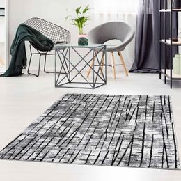 Teppich Carpet City "Moda 1139" Gr. 2, grau, B:80cm H:11mm L:150cm, Kunstfaser, Teppiche, Teppich, L&auml;ufer, weicher Kurzflor, abstrakt, Wohnzimmer