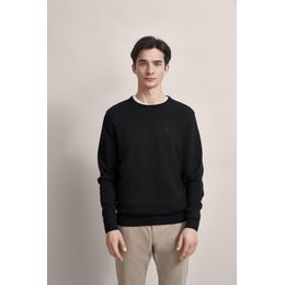 Rundhalspullover Bugatti "Basic Essential", Herren, Gr. L, schwarz, 100% Baumwolle, regular fit, Rundhals, Rippb&uuml;ndchen, Pullover Rundhalspullover, aus reiner Baumwolle
