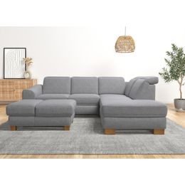 Ecksofa Home Affaire "Dundee L-Form", grau (steel), B:263cm H:86cm T:219cm, Flachgewebe 100% Polyester, Sofas, Ecksofa, wahlweise mit Kopfteilverstellung und zus&auml;tzlich mit Bettfunktion