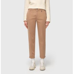 Chinohose MAC "CHINO turn up", Damen, Gr. 34, N-Gr, light vicuna beige ppt, Web, Obermaterial: 39% Lyocell, 34% Modal, 17% Baumwolle, 7% Elastomultiester, 3% sonstige Fasern, unifarben, slim fit kn&ouml;chelfrei, Hosen Chinohose, mit dezentem Glanz, elegant und sportiv zugleich