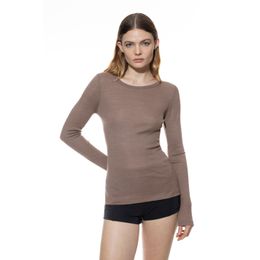 Langarmshirt Mey "Wool Love", Damen, Gr. XXL/XXXL, grau (deep taupe), Feinstrick, Obermaterial: 70% Schurwolle, 30% Seide, unifarben, figurbetont h&uuml;ftbedeckend, Rundhals, gerader Abschluss, Shirts Langarmshirt, schmale Passform, Langarm, Rundhals-Ausschnitt, Merino-Schurwolle