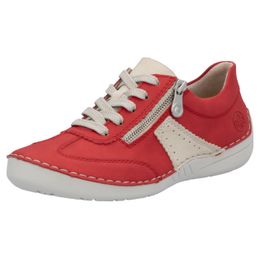 Sneaker Rieker, Damen, Gr. 41, rot (rot, beige), Lederimitat, kontrastfarbene Details, Schuhe Sneaker, Halbschuh, Freizeitschuh, Schn&uuml;rschuh mit Rei&szlig;verschluss
