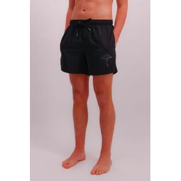 JOOP! Badeshorts JOOP "Solid", Herren, Gr. S, N-Gr, schwarz (schwarz beauty), Microfaser, Obermaterial: 100% Polyester, unifarben, Badehosen Badeshorts, Cornflower-Logo, kurze Seitenschlitze