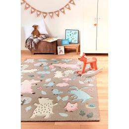 Kinderteppich Sigikid "Forest" Gr. 2, rosa (rosa, taupe), B:80cm H:13mm L:150cm, Kunstfaser, Teppiche, Kinderteppich, Wald Tiere Design, Kurzflor