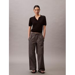 Cargohose Calvin Klein Jeans "LIGHT WEIGHT COTTON CARGO PANT", Damen, Gr. 10 (42/L), N-Gr, grau (gunmetal), Web, Obermaterial: 97% Baumwolle, 3% Elasthan, unifarben, gerade lang, Hosen Cargohose, Mit abgestepptem Beinabschluss
