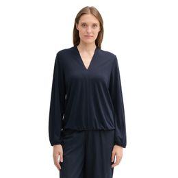 Langarmshirt Tom Tailor, Damen, Gr. XS (34), blau (sky captain blau), Web, Obermaterial: 70% Modal, 30% Polyester, unifarben, bequem h&uuml;ftbedeckend, V-Ausschnitt, elastischer Bund, Shirts Langarmshirt, mit V-Ausschnitt