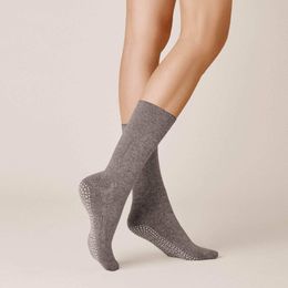 Socken Kunert "Socke Homesocks ABS", Damen, Gr. 39-42, braun (marshy 8190), Obermaterial: 75% Schurwolle WV. 23% Polyamid PA. 2% Elasthan EL., Socken Socken