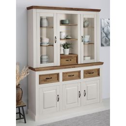 Buffet OTTO HOME "Selma", wei&szlig; (wei&szlig;, gebeizt), B:145cm H:192cm T:38cm, Glas, MDF, Massivholz, Schr&auml;nke, Buffet, aus massivem Kiefernholz, mit Griffen aus antikisiertem Metall