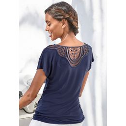 Kurzarmshirt Vivance "mit H&auml;kelspitze am R&uuml;cken", Damen, Gr. 44/46, blau (navy), Single Jersey, Obermaterial: 95% Viskose (LENZING&trade; ECOVERO&trade;), 5% Elasthan. Spitze: 100% Baumwolle, unifarben, l&auml;ssig geschnitten normal, Rundhals, angeschnitten, Shirts Kurzarmshirt, aus weichem Viskose-Stretch, Topseller