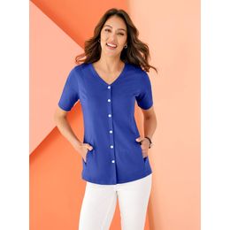 Shirtjacke Classic Basics "Shirtjacke", Damen, Gr. 52, blau (royalblau), 100% Baumwolle, unifarben, V-Ausschnitt, Shirts Shirtjacke