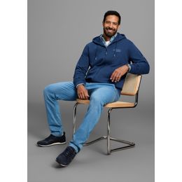 MAN'S WORLD Kapuzensweatjacke MAN'S WORLD, Herren, Gr. 4XL, blau (marine), angeraute Sweatware, Obermaterial: 60% Baumwolle, 40% Polyester, bedruckt, regular fit, B&uuml;ndchen, Sweatjacken Kapuzensweatjacke, Langarm, mit Print, mit Kapuze, Tasche am &Auml;rmel