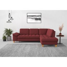 Sit & More Ecksofa SIT & MORE "Westham L-Form", rot (bordeaux), B:261cm H:88cm T:179cm, 100% Polyester, Sofas, Ecksofa, mit Ottomane, mit oder ohne Bettfunktion, Bettkasten, Verstellung