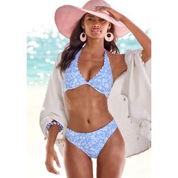B&uuml;gel-Bikini-Top Vivance "Leni", Damen, Gr. 42, Cup B, blau (himmelblau, wei&szlig;), Microfaser, bedruckt, gebl&uuml;mt, Bikini-Oberteile B&uuml;gel-Bikini-Top, mit gelaserter Wellenkante