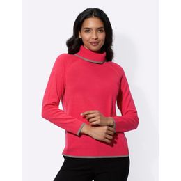 Rollkragenpullover Classic Basics "Rollkragen-Pullover", Damen, Gr. 56, pink (pink, grau), 100% Polyacryl, gemustert, mehrfarbig, Pullover Rollkragenpullover