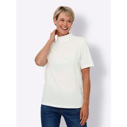 Stehkragenshirt Classic Basics "Kurzarm-Shirt", Damen, Gr. 40, beige (ecru), 100% Baumwolle, unifarben, Shirts Stehkragenshirt