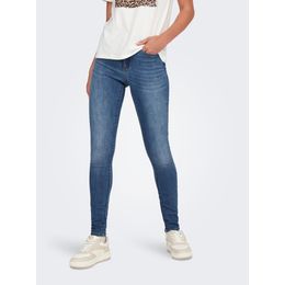 Skinny-fit-Jeans Only "ONLWAUW MID SKINNY DNM BJ370 NOOS", Damen, Gr. L, L&auml;nge 32, blau (medium blau denim), Denim/Jeans, Obermaterial: 64% Baumwolle, 31% Polyester, 3% Viskose, 2% Elasthan, Abriebeffekte, skinny fit, Jeans Skinny-fit-Jeans