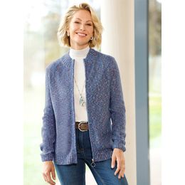 Strickjacke Classic Basics, Damen, Gr. 52, blau (mittelblau, meliert), 100% Polyacryl, meliert, Strickjacken Strickjacke