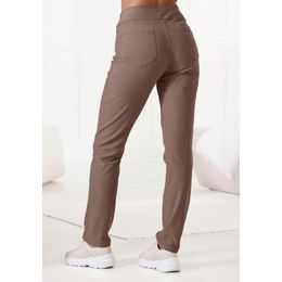 H.I.S. Schlupfhose H.I.S, Damen, Gr. 48/50, N-Gr, grau (taupe), Obermaterial: 70% Baumwolle, 25% Polyester, 5% Elasthan, unifarben, Basic, bequem lang, Hosen Schlupfhose, in Jeans Optik, Loungewear, Topseller