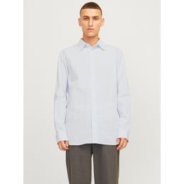 Jack & Jones Langarmhemd JACK & JONES "JPRBLABUSHWICK STANLEY SHIRT L/S SN", Herren, Gr. S, N-Gr, blau (cashmere blau fit:stripe), Web, Obermaterial: 100% Baumwolle, unifarben, relaxed fit, Hemden Langarmhemd