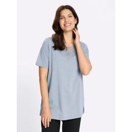 Longshirt Classic Basics "Longshirt", Damen, Gr. 52, hellblau, 100% Baumwolle, unifarben, Rundhals, Shirts Longshirt