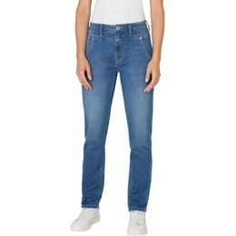 Tapered-fit-Jeans Pepe Jeans "TAPERED GYMDIGO MW CAREY", Damen, Gr. 28, L&auml;nge 32, blau, Denim/Jeans, Obermaterial: 86% Baumwolle, 12% Polyester, 2% Elasthan, gerade, unten schmal, Jeans Tapered-fit-Jeans, mit Passe vorn