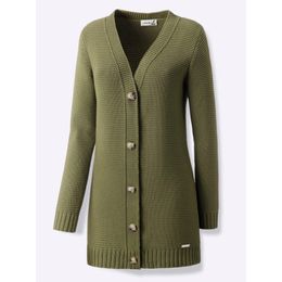 Strickjacke Casual Looks, Damen, Gr. 40, gr&uuml;n (oliv), 50% Baumwolle, 50% Polyacryl, unifarben, Strickjacken Strickjacke